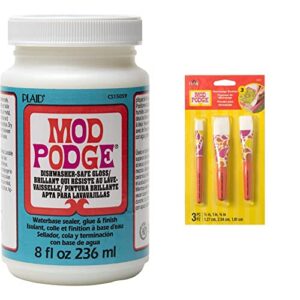 mod podge dishwasher safe waterbased sealer, glue and finish (8-ounce), cs15059 gloss, 8 ounce & 10615 3 piece short handle brush set