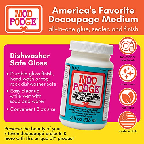 Mod Podge Dishwasher Safe Waterbased Sealer, Glue and Finish (8-Ounce), CS15059 Gloss, 8 Ounce & 10615 3 Piece Short Handle Brush Set