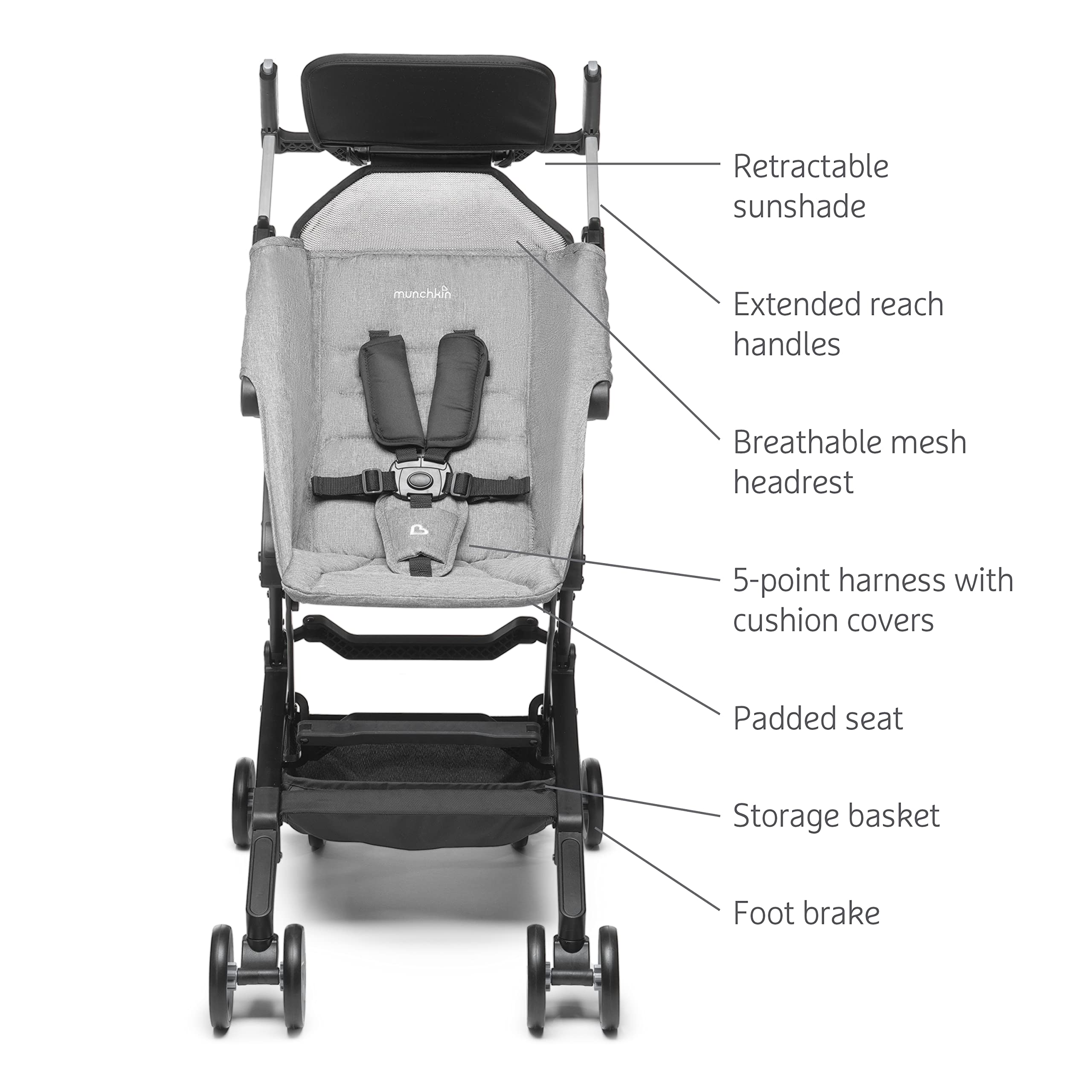 Munchkin® Sparrow™ Ultra Compact Lightweight Travel Stroller for Babies & Toddlers, Grey