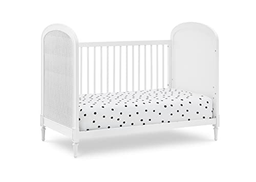 Delta Children Madeline Crib 8-Piece Baby Nursery Furniture Set–Includes: Convertible Crib, Glider, Dresser, Changing Top, Crib Mattress, Sheets, Toddler Guardrail & Changing Pad, Bianca White