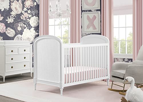 Delta Children Madeline Crib 8-Piece Baby Nursery Furniture Set–Includes: Convertible Crib, Glider, Dresser, Changing Top, Crib Mattress, Sheets, Toddler Guardrail & Changing Pad, Bianca White