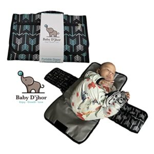 Portable Diaper Changing Pad by BabyDJhor, Open with One Hand, Unisex Baby Style, Excellent to Travel, Camping, Vacations, Gift, Register List and More. Newborn and Infant.