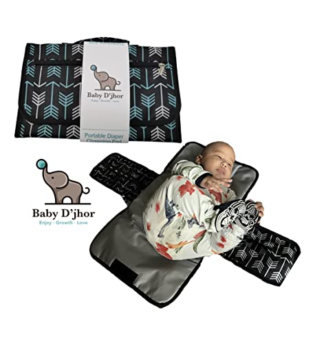 Portable Diaper Changing Pad by BabyDJhor, Open with One Hand, Unisex Baby Style, Excellent to Travel, Camping, Vacations, Gift, Register List and More. Newborn and Infant.