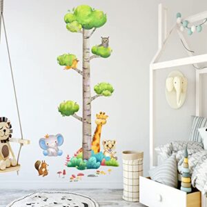 haofuji height growth chart for kids wall stickers animal jungle giraffe owl wall decals measure stickers children's baby boy girl kid nursery bedroom playroom wall decor toddler wall art gift