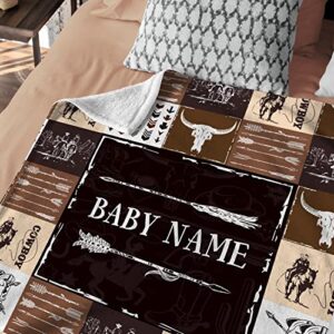 locobird Baby Cowboy Blankets, Personalized Baby Blankets for Boys, Baby Western Blankets for Girls, Custom Baby Blanket Name, 3 Sizes Fleece Blankets for Infant Newborn Son Daughter