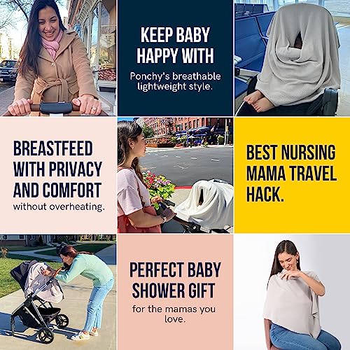 Breathable Nursing Cover for Breastfeeding | Ponchy by Gold Mamas | 5 in 1 Nursing Poncho | Baby Registry Essentials | Beige