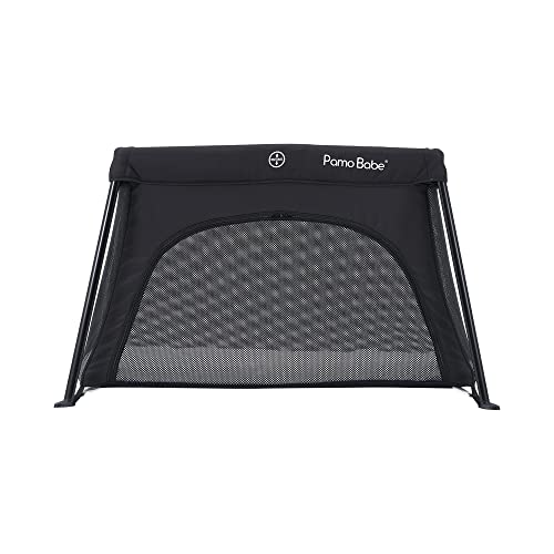 Pamo babe Lightweight Travel Crib, Portable and Easy to Carry Baby Playard, Travel Playard for Baby with Soft Mattress Pad(Black)