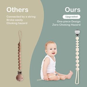 One-Piece Silicone Pacifier Clip Holder, Set of 2 Soft Flexible Pacifier Clips Binky Clips for Boys and Girls, Baby Newborn Essentials, Birthday Christmas Shower Gift(Sage, Cream White)