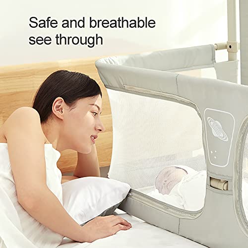 Baby Bedside Sleeper, 3 in 1 Folding Portable Crib, breathable and visible mesh window, soft washable liner cover and sturdy aluminum alloy,Easy to Assemble, baby bassinets bedside sleeper Stationary