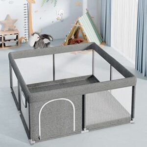 UANLAUO Baby Playpen, Safety Play Pens for Babies and Toddlers, Baby Play Yards with Breathable Mesh, Easy to Assamable Baby Fence, Sturdy Playyard Play Area for Apartment, 47x47x27 Inch Grey