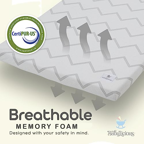 Babylicious Waterproof Pack and Play Mattress Topper - 38" x 26" - Roll Up Style - Breathable Soft Memory Foam - Portable Playard Mattress Topper- Baby Foam Playpen Mattresses for Babies