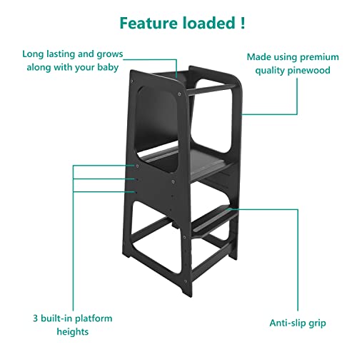 Dream On Me Explora Toddler Learning Tower/Anti-Slip Base/Multipurpose Kids Step Stool / 3 Platform Heights/Chalkable Black Board/Children’s Step Stool