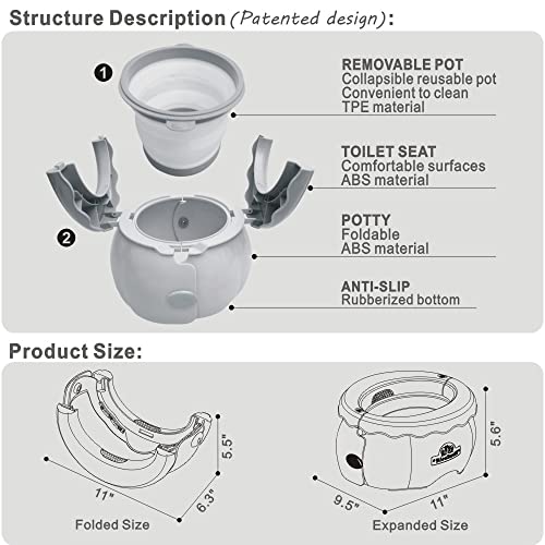 BlueSnail Travel Potty for Toddlers, to Go Potty with Storage Bag (Light Gray)