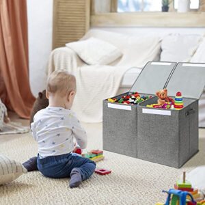 hibobi Large Toy Box with Double Flip-Top Lid, Collapsible Sturdy Toy Chest Storage Bins with Handles, Toy Storage Organizer for Kids Boys Girls Nursery,Playroom,Bedroom, 24.5"x13"x16", Gray