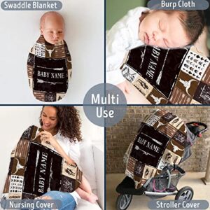 Baby Western Blankets, Cowboy, Personalized Baby Blankets for Boys, Brown Western Blanket for Baby Boy, Custom Name Fleece Blankets for Infant Newborn Son Daughter