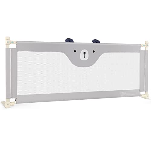 GLACER Bed Rail for Toddlers, 77” Extra Long, Height Adjustable Baby Bed Rail Guard with One-Side Lifting Design, Double Safety Locks, Safety Bed Guardrail for Kids with Side Storage Pocket (Bear)