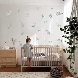 boho leaf floral wall decals - green leaf stickers for kids nursery wall art bedroom, living room, classroom decor - removable fabric wallpaper material (green leaf stiker)