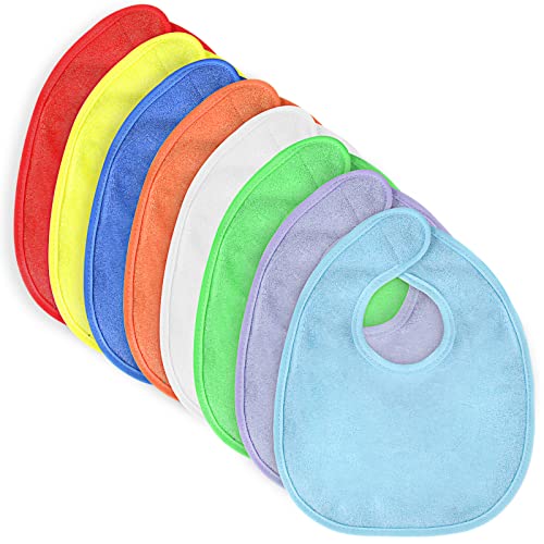 Vicloon Baby Bibs, 8Pcs Terry Bib Set, Baby Bibs for Boys, Girls,Terry Drool Cotton Bibs Waterproof protection, Adjustable hook-&-loop closure, Baby Bibs t for Feeding, Drooling(color)