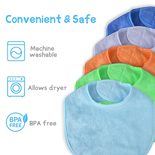 Vicloon Baby Bibs, 8Pcs Terry Bib Set, Baby Bibs for Boys, Girls,Terry Drool Cotton Bibs Waterproof protection, Adjustable hook-&-loop closure, Baby Bibs t for Feeding, Drooling(color)