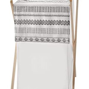 Sweet Jojo Designs Grey Boho Tribal Bohemian Baby Kid Clothes Laundry Hamper - Jacquard Aztec Gender Neutral Modern Geometric Stripes Gray Off White Ivory Textured Boho Chic Farmhouse Luxury