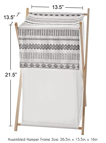 Sweet Jojo Designs Grey Boho Tribal Bohemian Baby Kid Clothes Laundry Hamper - Jacquard Aztec Gender Neutral Modern Geometric Stripes Gray Off White Ivory Textured Boho Chic Farmhouse Luxury