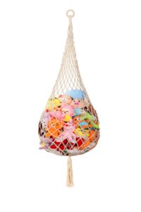 extra large stuffed animal storage net or hammock, single hook display large plush toy! ceiling hanging stuff animal hanger with swag hook, corner toy storage organizer for kids bedroom playroom (cream)