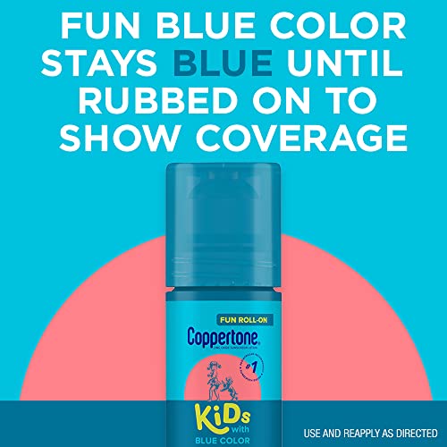 Coppertone Kids Roll-On Sunscreen with Blue Color, Zinc Oxide Sunscreen Lotion, Kids Tear Free Sunscreen, 2.5 fl oz bottle