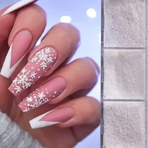 White Sugar Nail Glitter Powder for Christmas Snowflake Nails Design, Sandy Pigment Shiny 3D Candy Nail Art Sequins Winter Manicure Decorations Accessories.