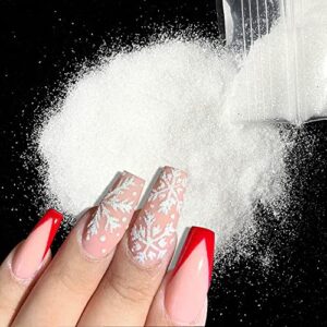 White Sugar Nail Glitter Powder for Christmas Snowflake Nails Design, Sandy Pigment Shiny 3D Candy Nail Art Sequins Winter Manicure Decorations Accessories.