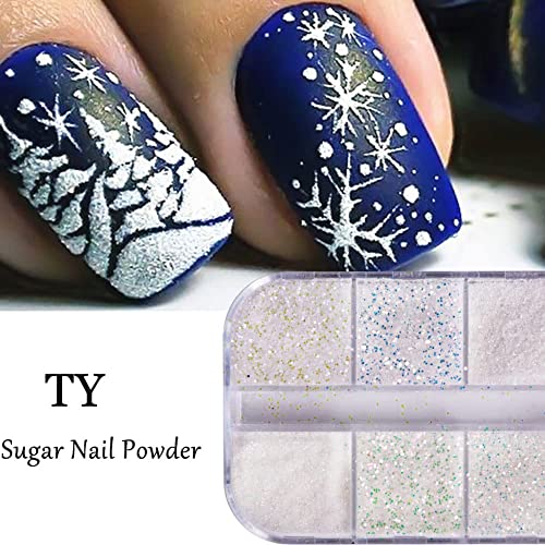 White Sugar Nail Glitter Powder for Christmas Snowflake Nails Design, Sandy Pigment Shiny 3D Candy Nail Art Sequins Winter Manicure Decorations Accessories.