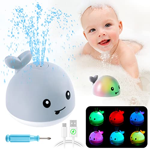 【2023 Upgrade】 Baby Bath Toys Gifts, Rechargeable Whale Baby Toys, Light Up Bath Toys for Toddlers, Sprinkler Bathtub Toys for Infants Kids, Spray Water Bath Toy, Pool Bathroom Tub Baby Toy