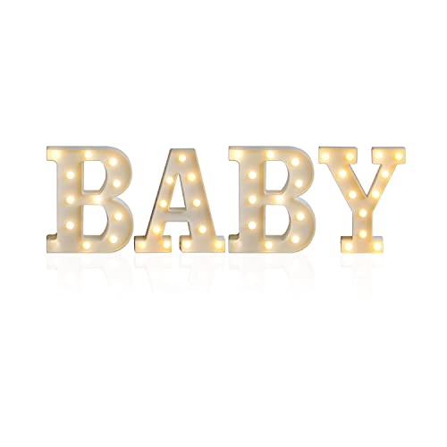 ZUOVAOV LED Light up letter BABY Sig, Led Baby Word Box Logo, Home Bedroom, Nursery Room, Table Wall Decoration, Warm White Light Emitting Letters, Baby Shower Decoration (BABY)