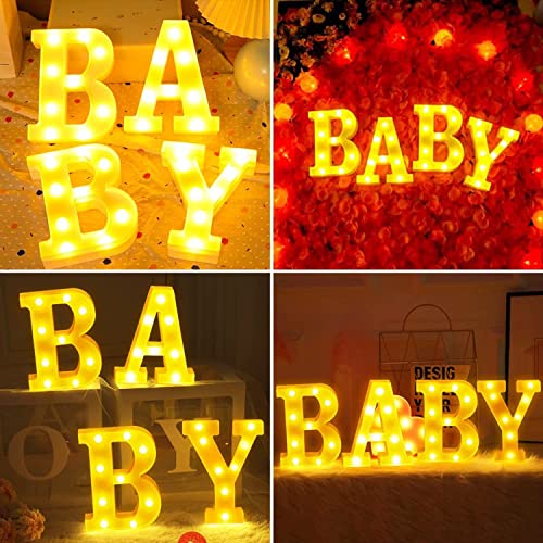 ZUOVAOV LED Light up letter BABY Sig, Led Baby Word Box Logo, Home Bedroom, Nursery Room, Table Wall Decoration, Warm White Light Emitting Letters, Baby Shower Decoration (BABY)