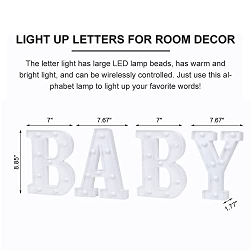 ZUOVAOV LED Light up letter BABY Sig, Led Baby Word Box Logo, Home Bedroom, Nursery Room, Table Wall Decoration, Warm White Light Emitting Letters, Baby Shower Decoration (BABY)