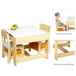 Kinsuite 3 in 1 Kids Table and Chair Set, Wood Activity Table and 2 Chair Set for Toddlers Arts Crafts Drawing Reading Playroom, Tabletop Storage Space Gift for Boys & Girls