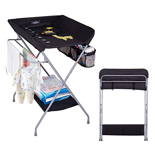 Kinsuite Baby Diaper Changing Tables - w/Storage Rack Portable Folding for Station Nursery Organizer and or Newborn Infant Black