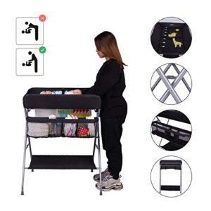 Kinsuite Baby Diaper Changing Tables - w/Storage Rack Portable Folding for Station Nursery Organizer and or Newborn Infant Black