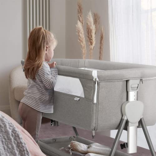 Cowiewie Baby Bassinet, Beside Sleeper for Baby Easy Folding Bedside Bassinet with Storage Basket and Wheels to Reduce Mom's Fatigue (Dark Grey) 2023 New