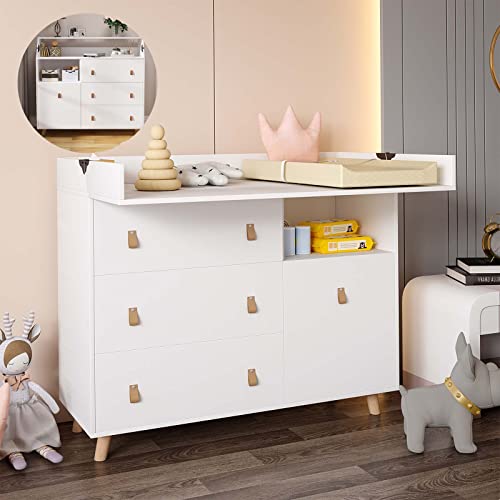 Lovinouse Premium Baby Changing Table and Dresser with Changing Pad, Nursery Dresser with 3 Drawers and Diaper Bag, Diaper Changing Station Table for Boys and Girls (3 Drawers)