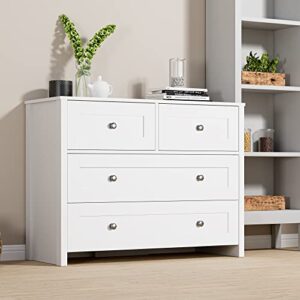 4 drawer dresser, white dresser for bedroom, wide nursery dresser storage organizer cabinet, chest of drawers for children room, entryway and living room