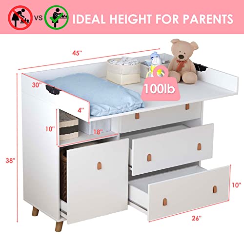 Lovinouse Premium Baby Changing Table and Dresser with Changing Pad, Nursery Dresser with 3 Drawers and Diaper Bag, Diaper Changing Station Table for Boys and Girls (3 Drawers)