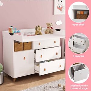 Lovinouse Premium Baby Changing Table and Dresser with Changing Pad, Nursery Dresser with 3 Drawers and Diaper Bag, Diaper Changing Station Table for Boys and Girls (3 Drawers)