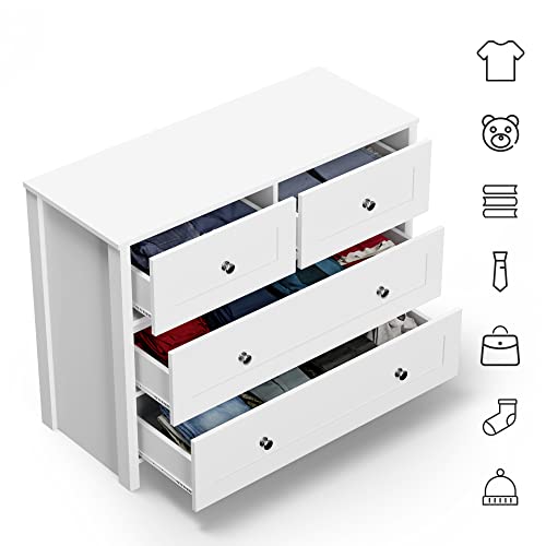 4 Drawer Dresser, White Dresser for Bedroom, Wide Nursery Dresser Storage Organizer Cabinet, Chest of Drawers for Children Room, Entryway and Living Room