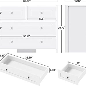 4 Drawer Dresser, White Dresser for Bedroom, Wide Nursery Dresser Storage Organizer Cabinet, Chest of Drawers for Children Room, Entryway and Living Room