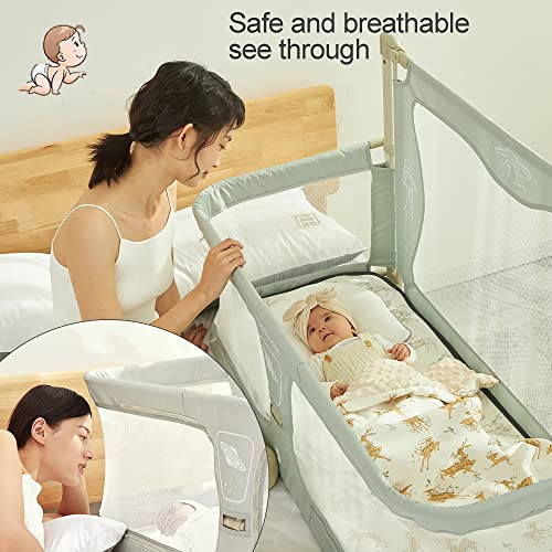 3 in 1 Baby bassinets bedside sleeper,120x50cm,co sleeper for baby in bed,Portable Crib,co sleeper bassinet attach to bed,baby beds,breathable and visible mesh window and sturdy aluminum alloy ( Color