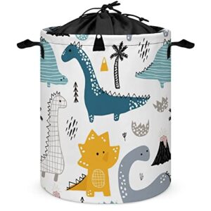 babyish dinosaurs laundry hamper collapsible laundry basket with drawstring waterproof scandinavian style toys storage basket with handle, 14x17.3 inches