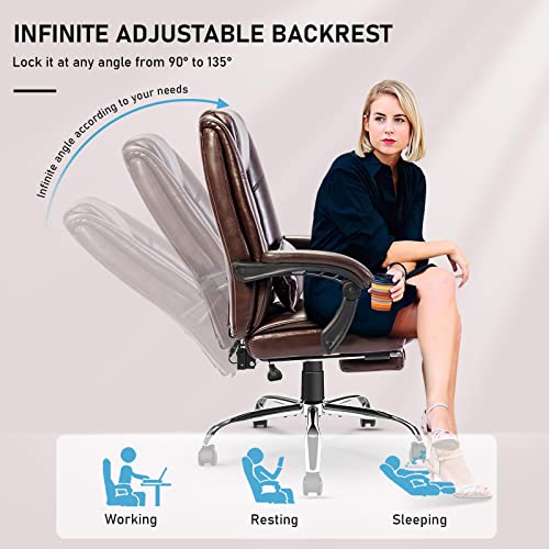 NOBLEMOOD Executive Office Chair, 4 Points Massage Desk Chair Heated Design Big and Tall Office Chair Ventilation Mesh Ergonomic Reclining Chair with Lumbar Support Pillow and Footrest(Brown)