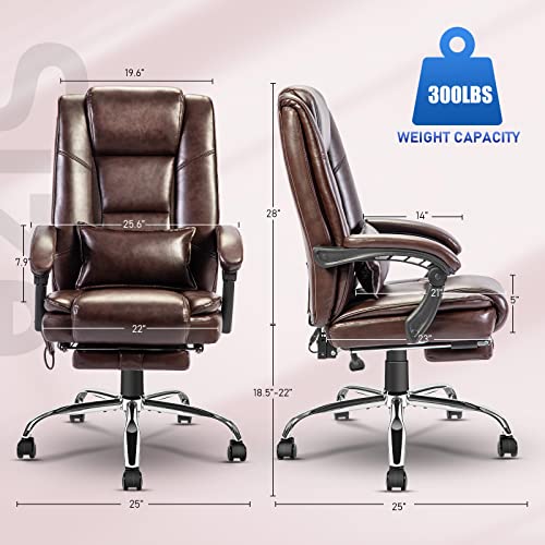 NOBLEMOOD Executive Office Chair, 4 Points Massage Desk Chair Heated Design Big and Tall Office Chair Ventilation Mesh Ergonomic Reclining Chair with Lumbar Support Pillow and Footrest(Brown)