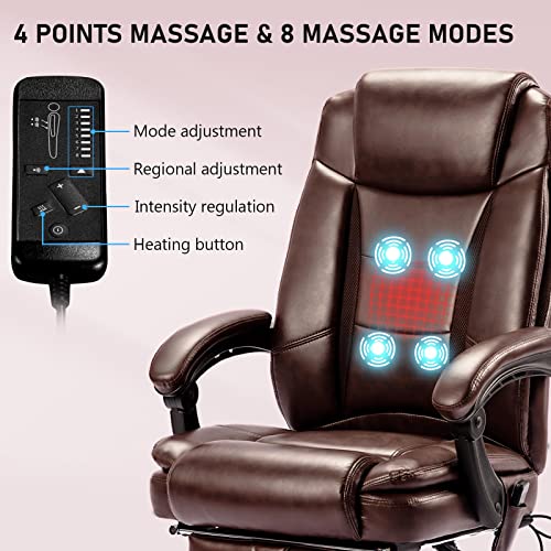 NOBLEMOOD High Back Office Chair Heated Executive Chair with 4 Points Massage, Swivel Ergonomic Desk Chair Breathable Big and Tall Reclining Chair with Lumbar Support Pillow & Footrest(Brown)