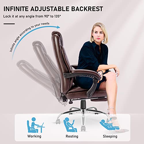 NOBLEMOOD High Back Office Chair Heated Executive Chair with 4 Points Massage, Swivel Ergonomic Desk Chair Breathable Big and Tall Reclining Chair with Lumbar Support Pillow & Footrest(Brown)